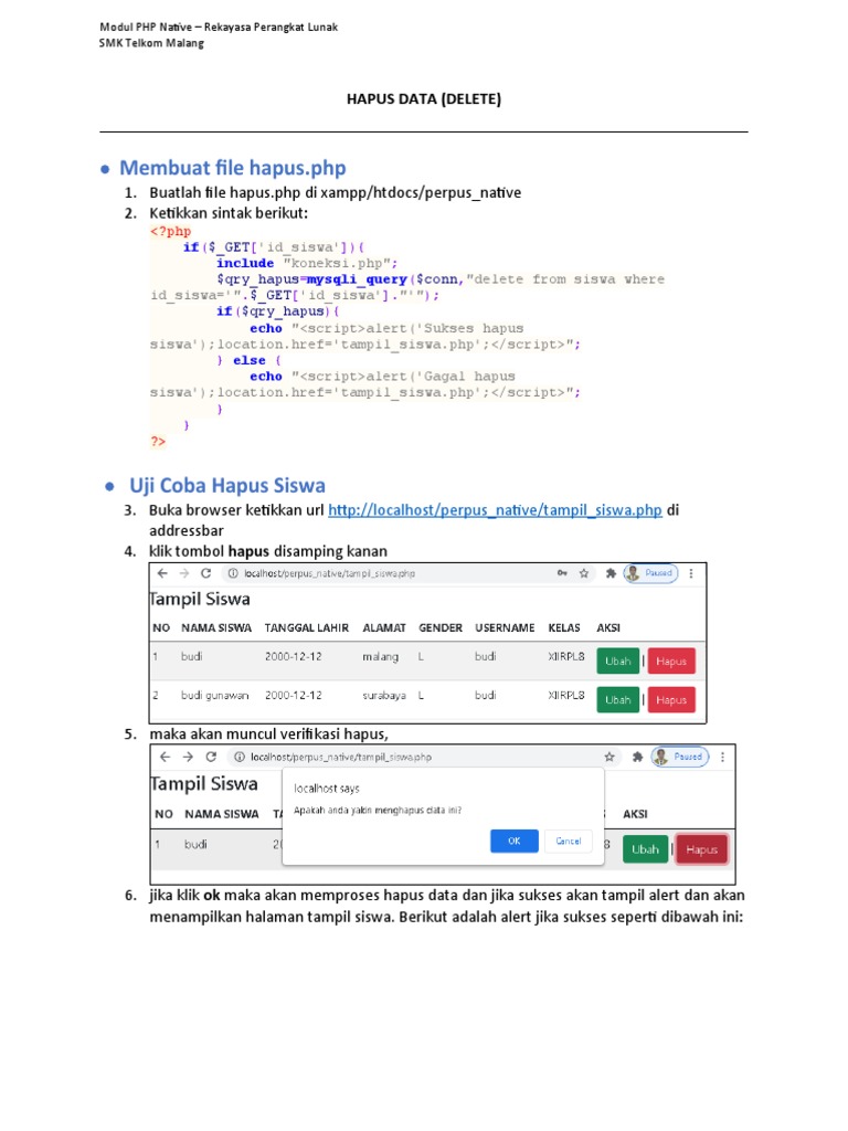 Modul 7 Delete Data | PDF