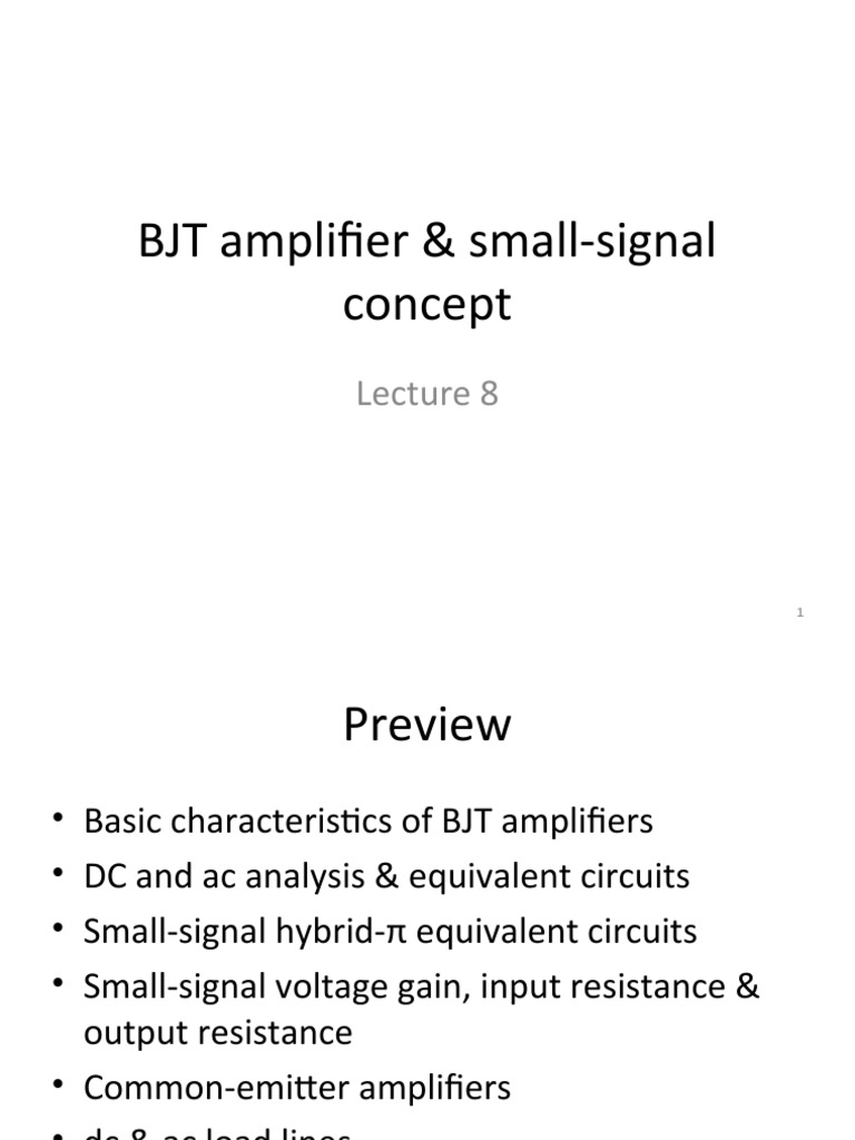 Lecture 8 BJT Amplifier Small-Signal Concept | PDF | Amplifier ...