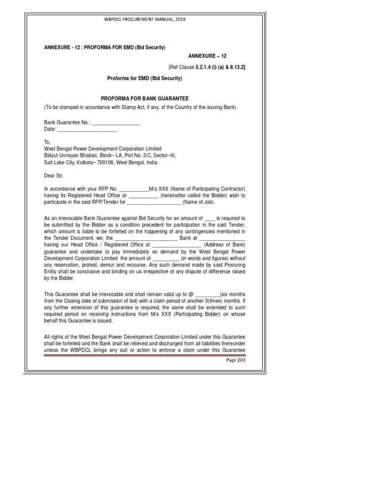 Annexure - 12: Proforma For Emd (Bid Security) Annexure - 12 | PDF