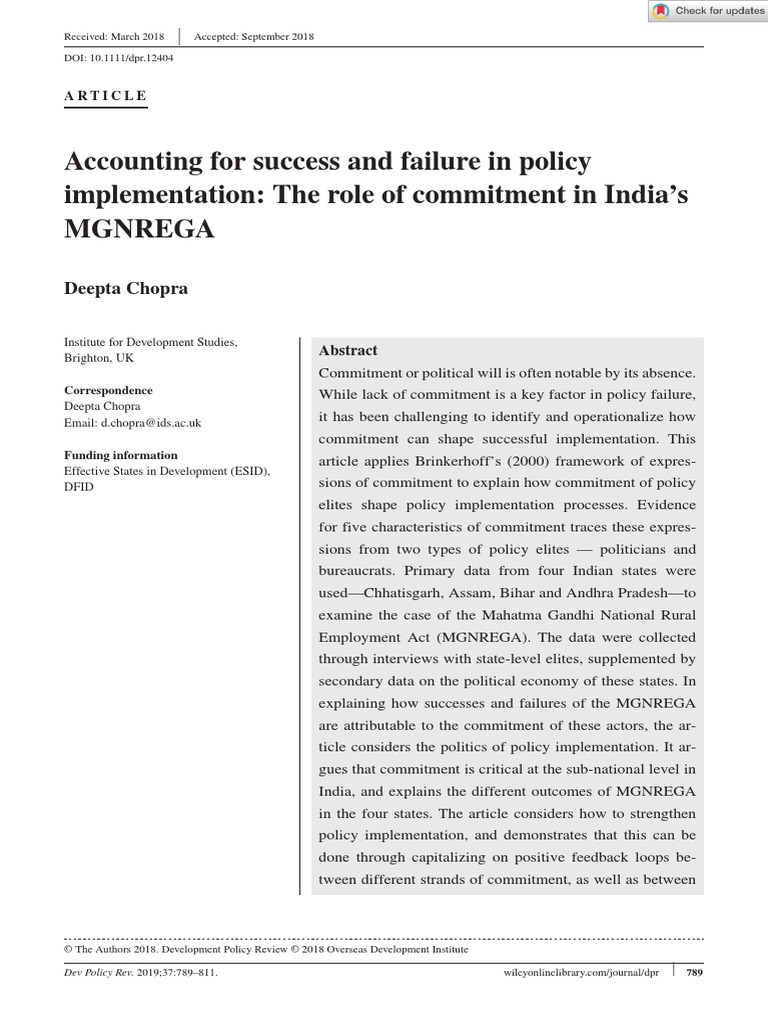 Development Policy Review - 2018 - Chopra - Accounting For Success and ...