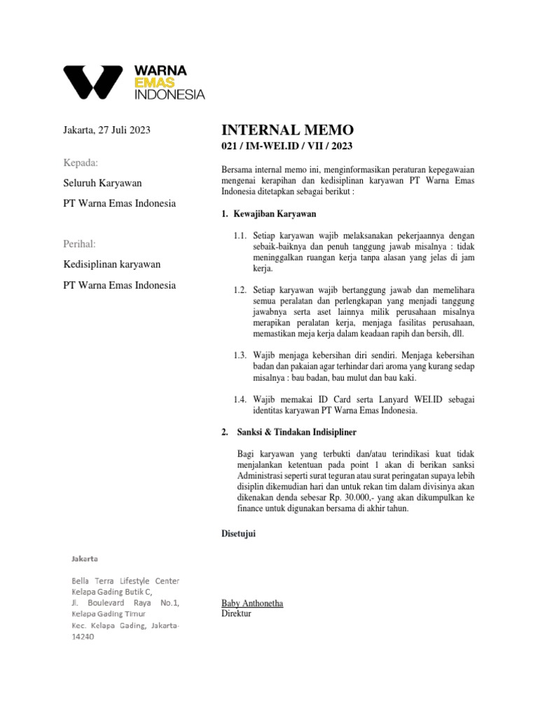 Internal Memo - Kedisiplinan Pegawai | PDF