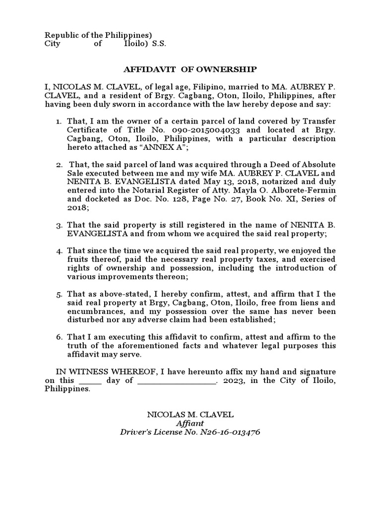 Affidavit of Ownership Confirmation | PDF