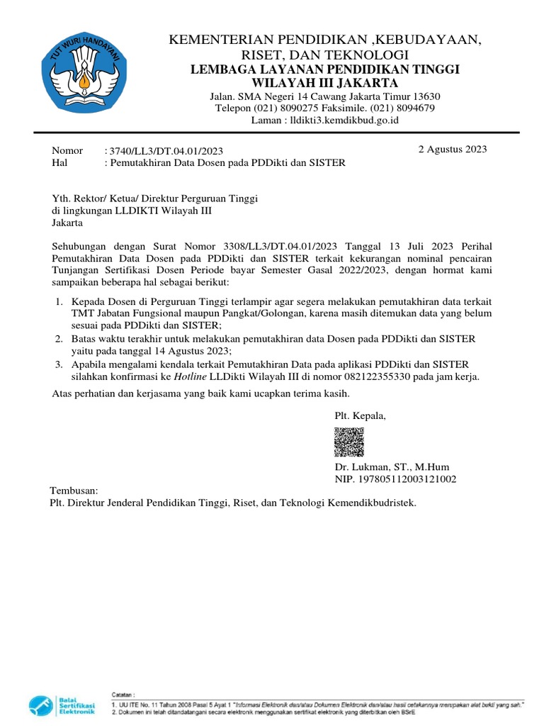 Pemutakhiran Data Dosen Pada PDDikti Dan SISTER | PDF