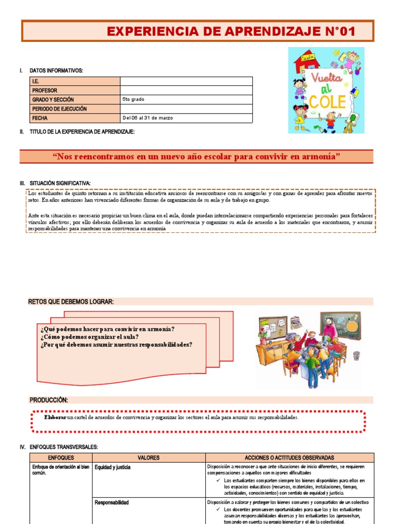5° Grado - Experiencia de Aprendizaje N°01 | PDF | Números | Aprendizaje