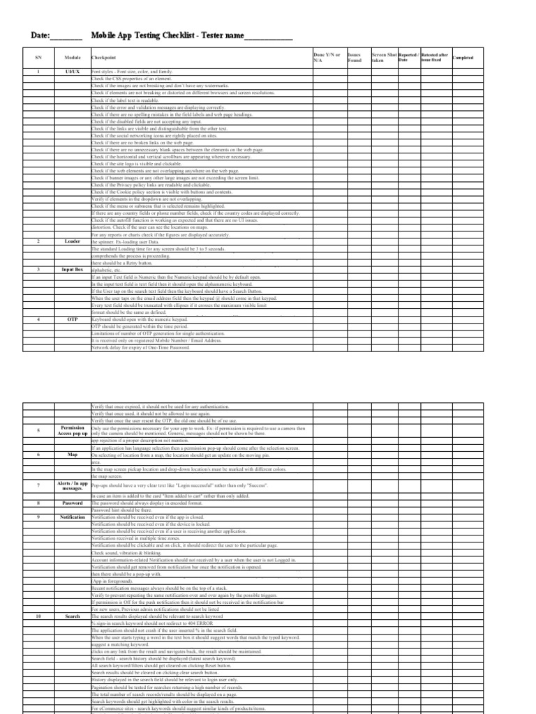 Mobile App Testing Qa Checklist By Its Hub Pdf Login Computer Network