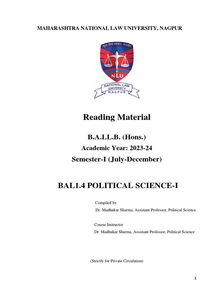 Political Science I Course Material 2023 | PDF | Political Philosophy ...