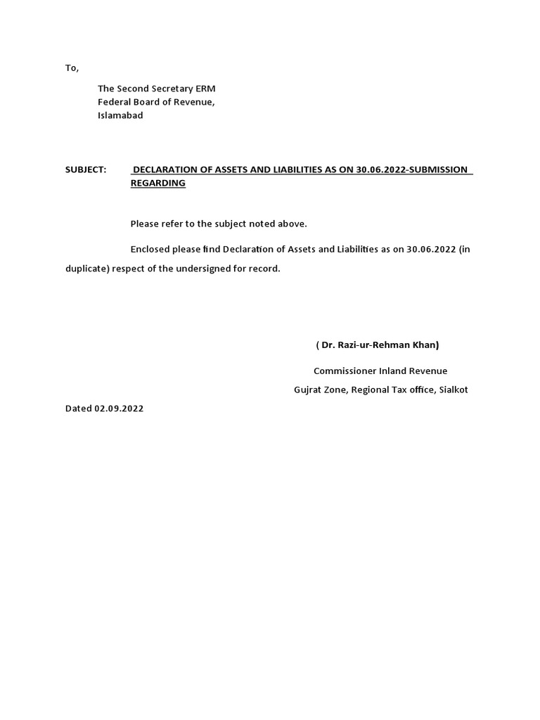 Covering Letter Declaration of Assets | PDF