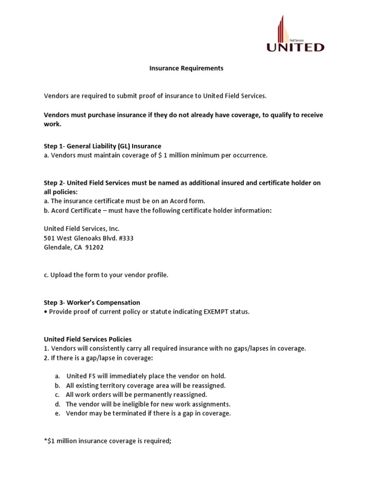 Declaration Page Of Insurance With United Fs As Certificate Holder Pdf 