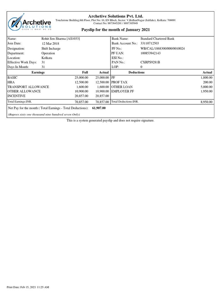 Payslip - AS1033 - Jan 2021 | PDF