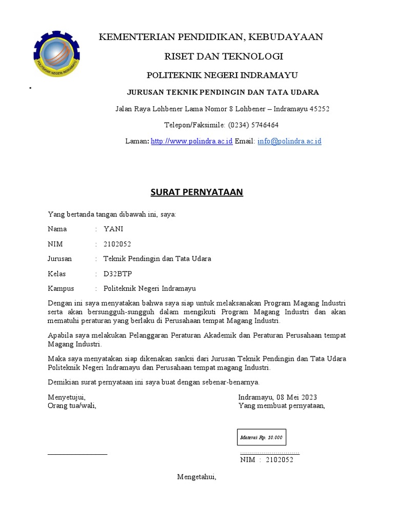 Form SRT Pernyataan PMI 2023-1 | PDF