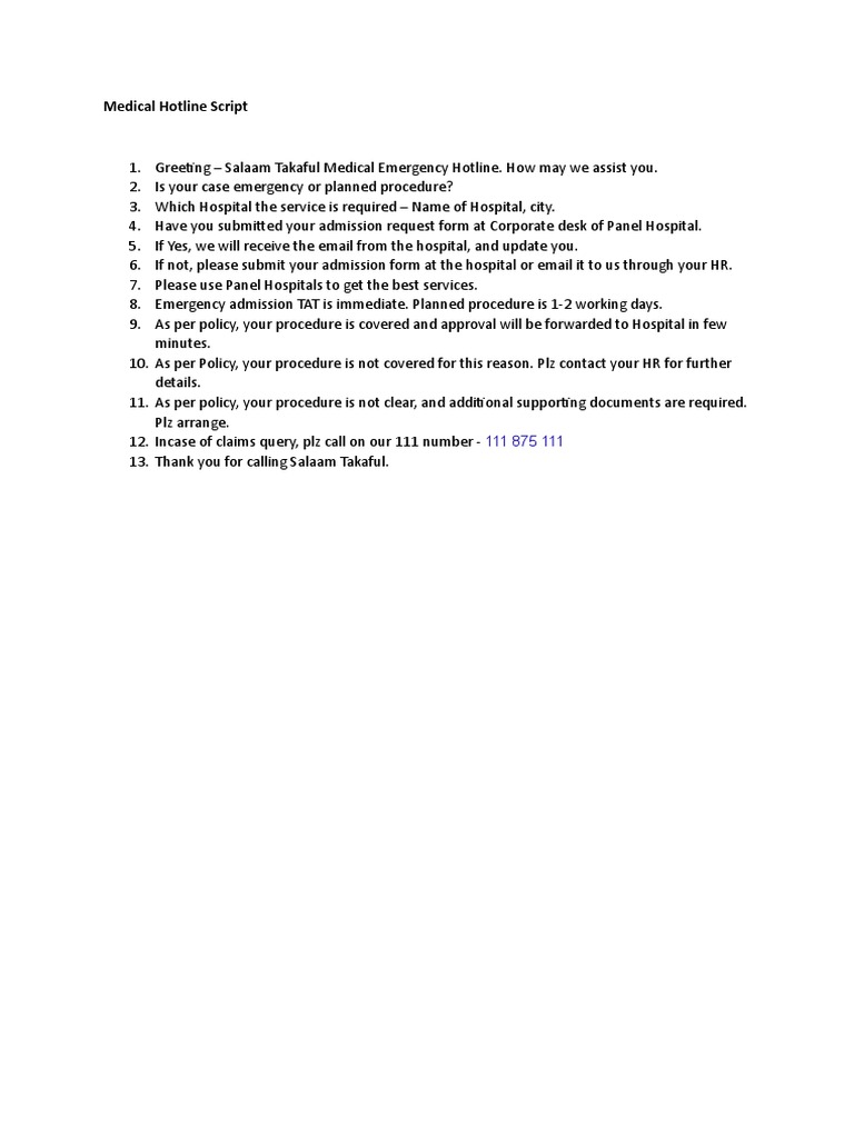 Salaam Takaful Medical Hotline Guide | PDF | Career & Growth
