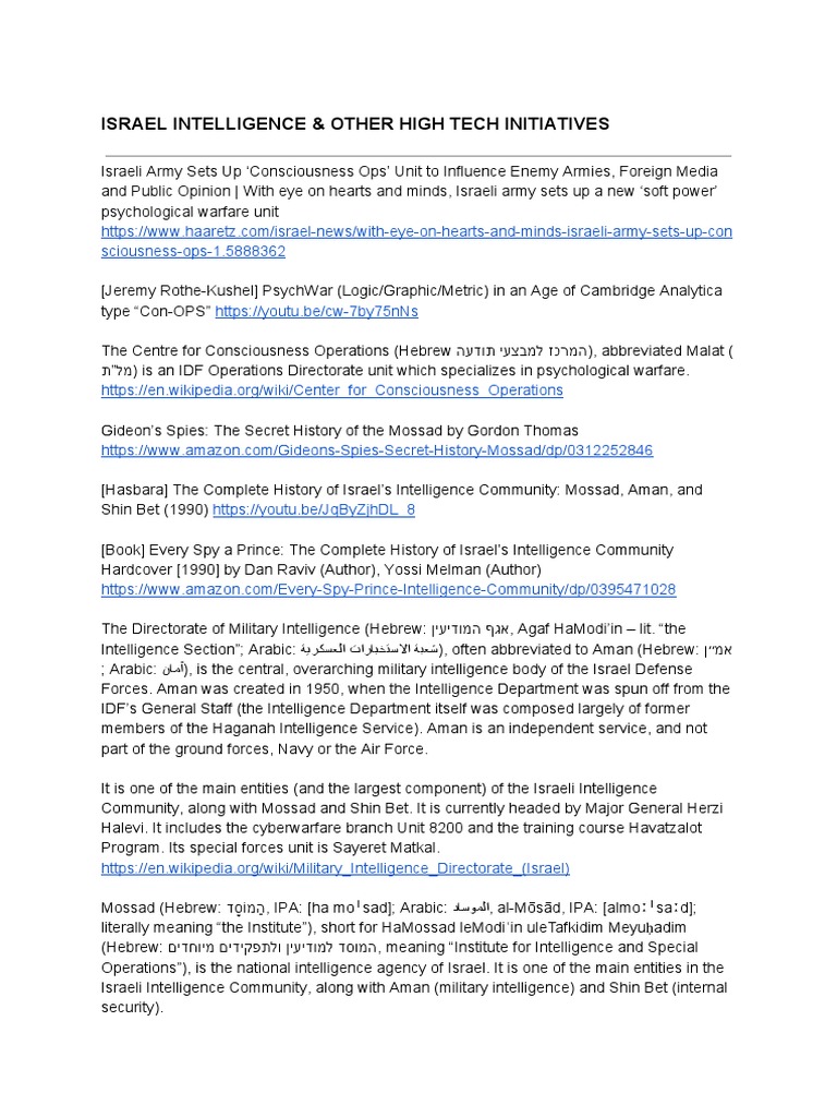 Israel Intelligence & Other High Tech Initiatives | PDF