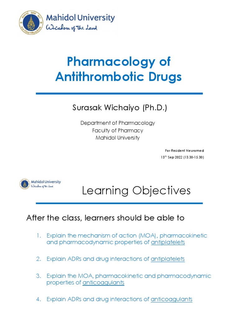 Pharmacology of Antithrombotic Drugs | PDF | Clinical Medicine ...