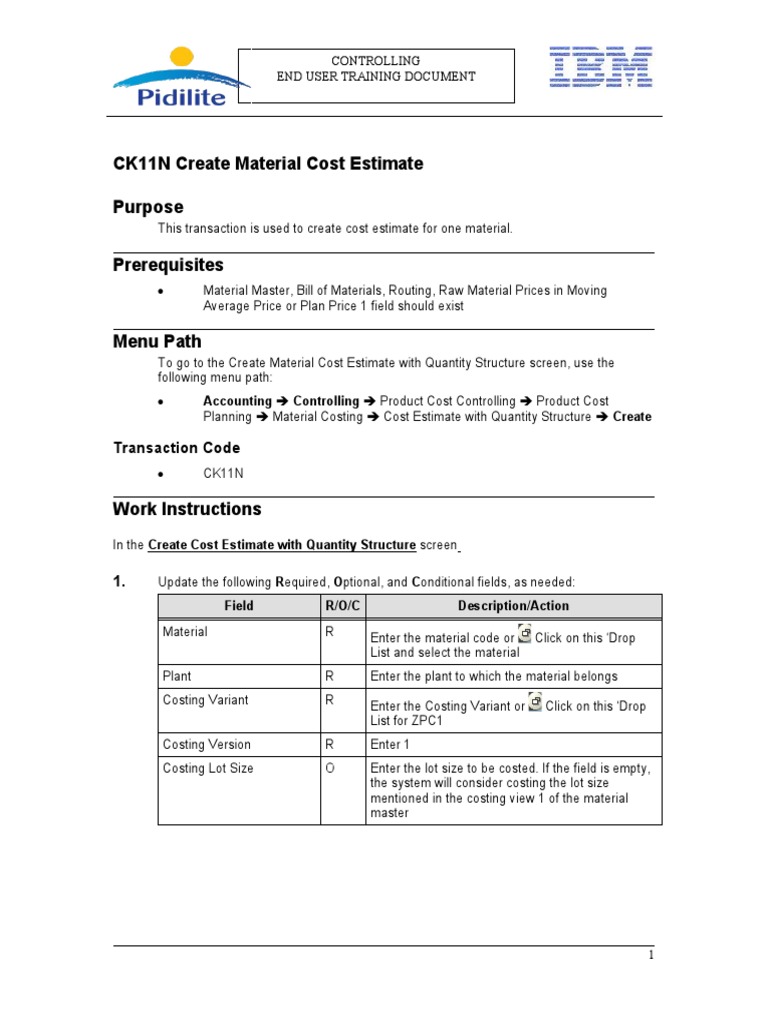 CK11N Create Material Cost Estimate | PDF | Computers