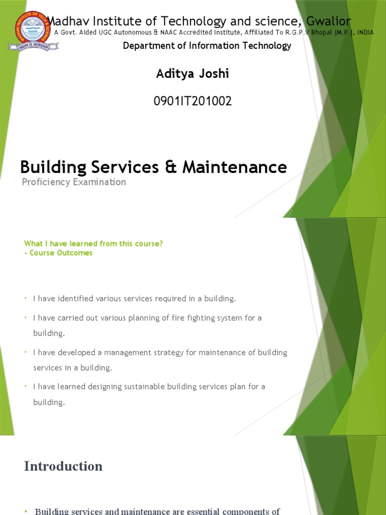 Building Services & Maintenance (Presentation) | PDF | Building Technology | Civil Engineering
