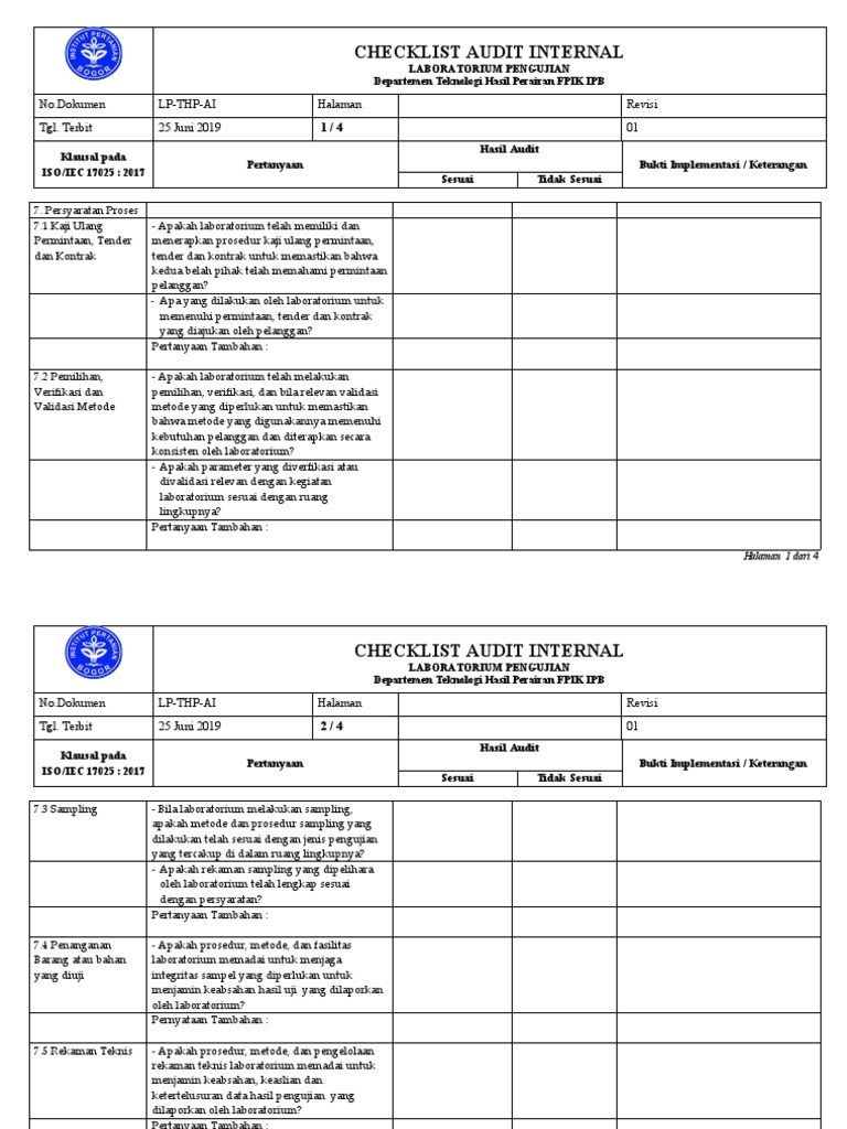 Check List Audit Internal ISO 17025 2017 20122019 | PDF