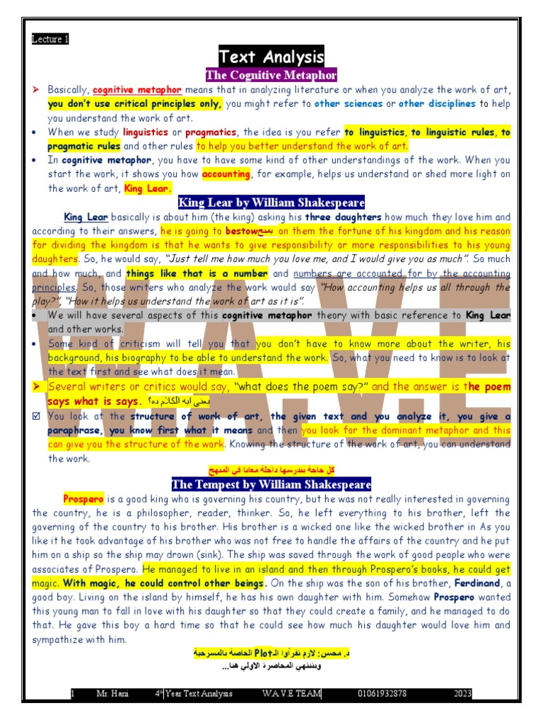 4th Year Text Analysis Lec.1 (Edited) | PDF | Linguistics | Metaphor