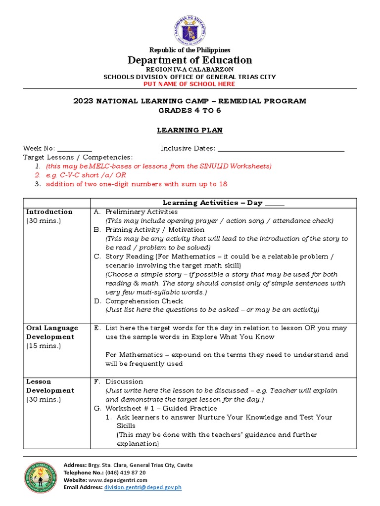 2023NLC LearningPlan Gr.4-6 | PDF | Learning | Teaching Mathematics