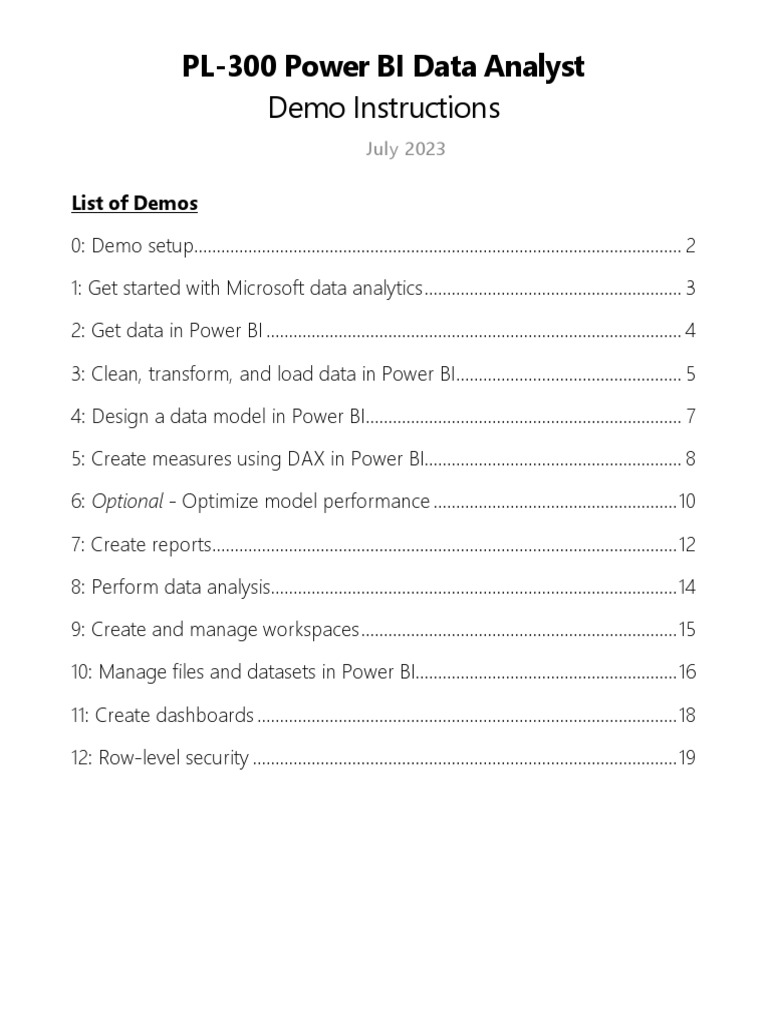 PL-300 Power BI Data Analyst Demo Guide | PDF