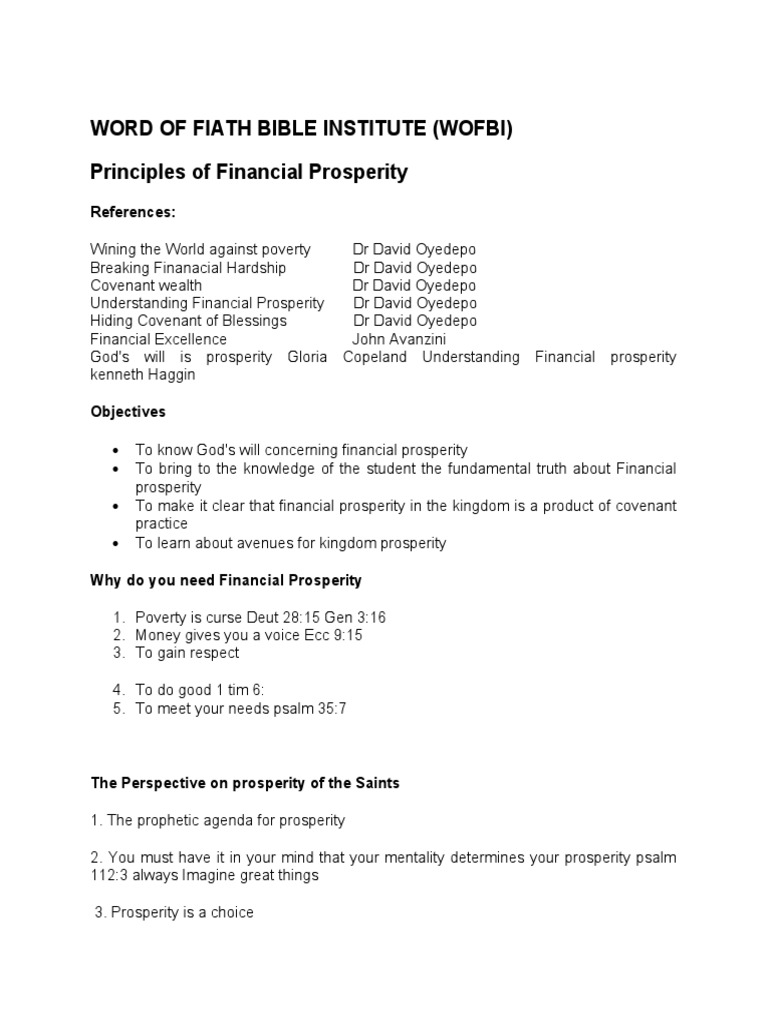 Principles of Financial Prosperity (Wofi) | PDF
