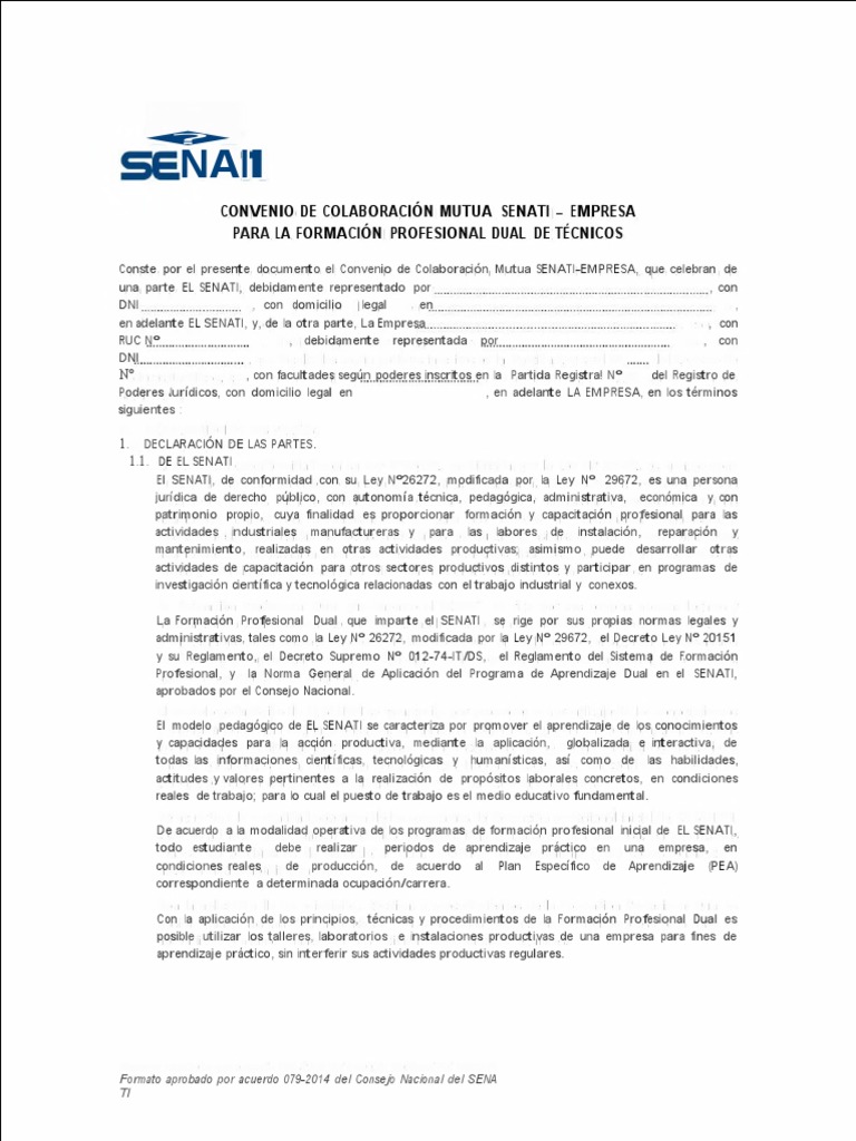 Formato de Convenio de Colaboración Mutua Senati | PDF | Business ...