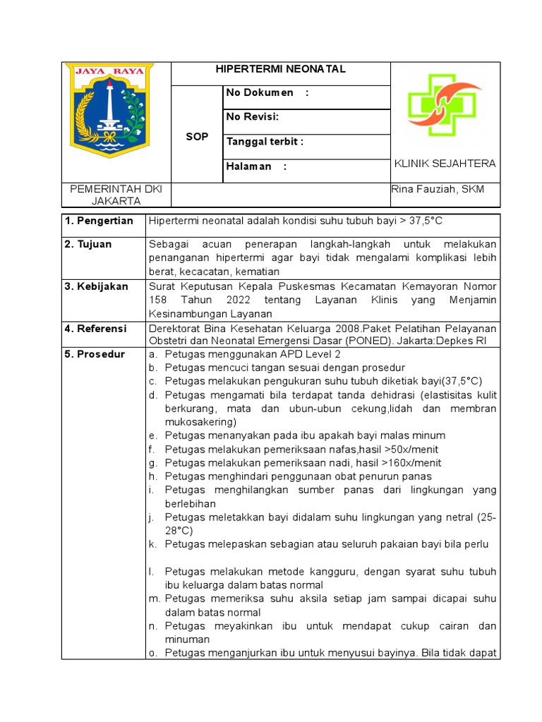 Penanganan Hipertermi Neonatal SOP | PDF
