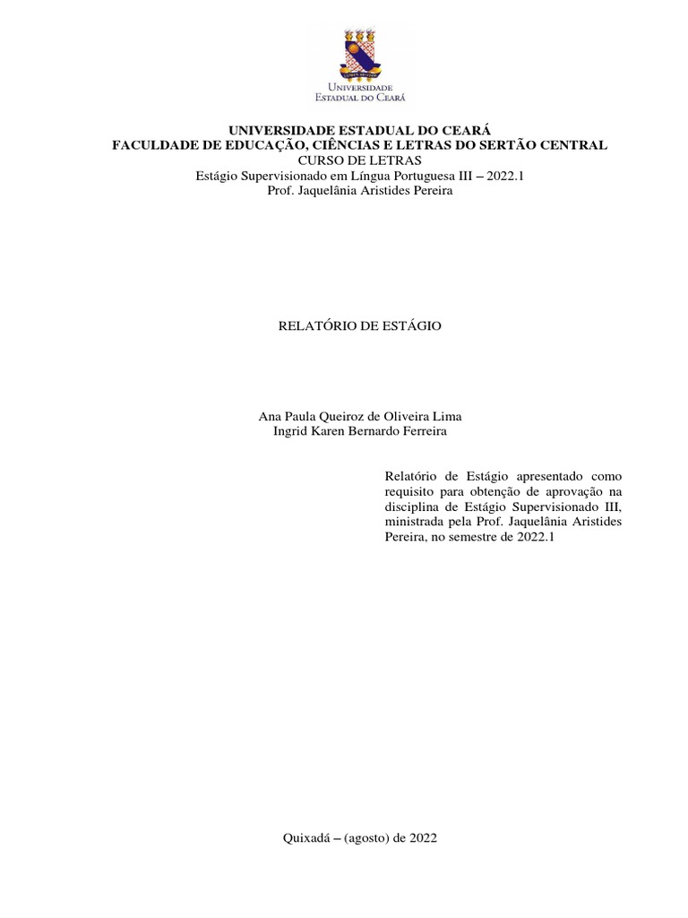 Cópia de RELATORIO ANA PAULA, INGRID KAREN - Docx 3 | PDF | Pronome | Tempo