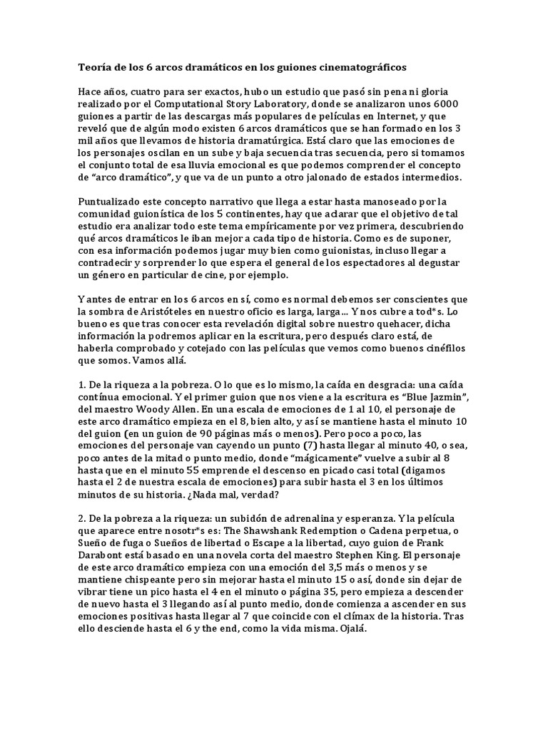 Teoría de Los 6 Arcos Dramáticos en Los Guiones Cinematográficos | PDF ...