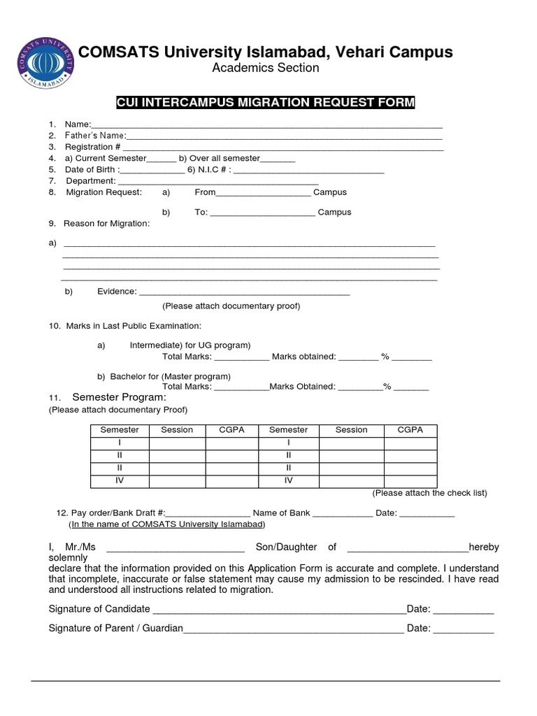 CUI Intercampus Migration Request Form | PDF | Career & Growth