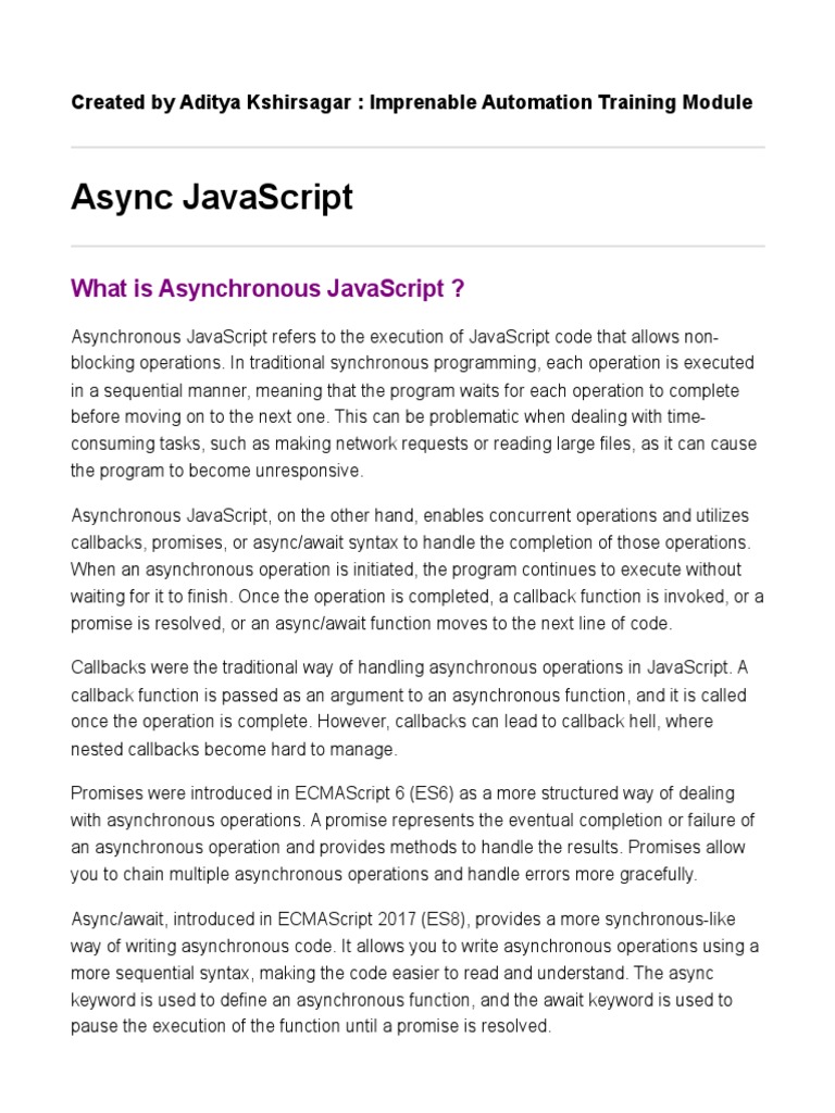 Async Javascript Pdf Json Ajax Programming