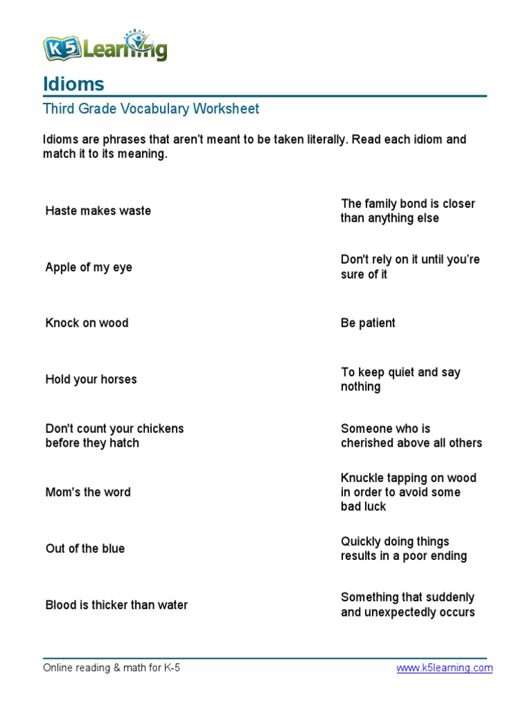 Grade 3 Idioms 5 | PDF