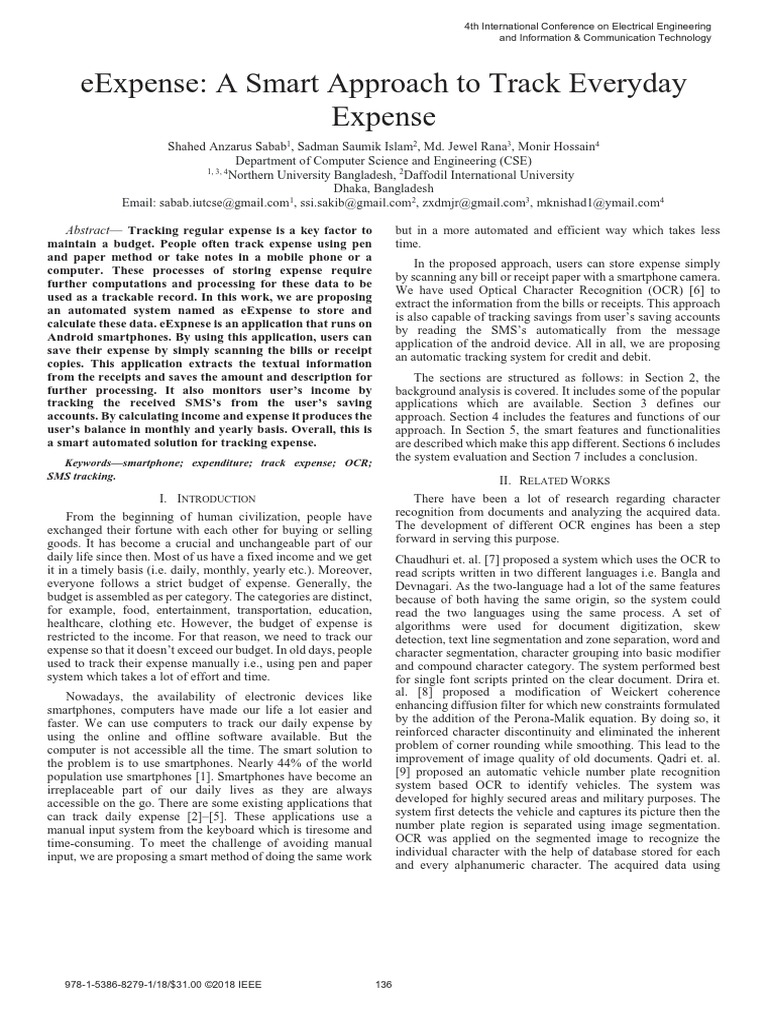 eExpense: Smart Expense Tracking App | PDF