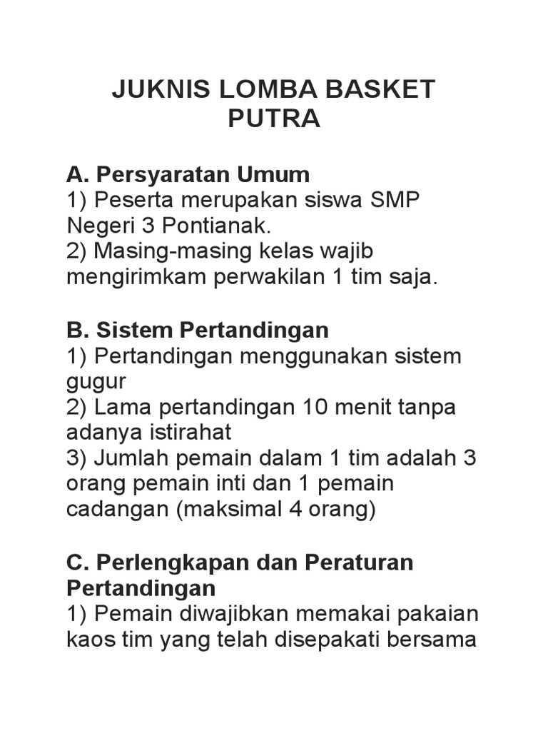 Juknis Lomba Basket SMP Negeri 3 Pontianak | PDF