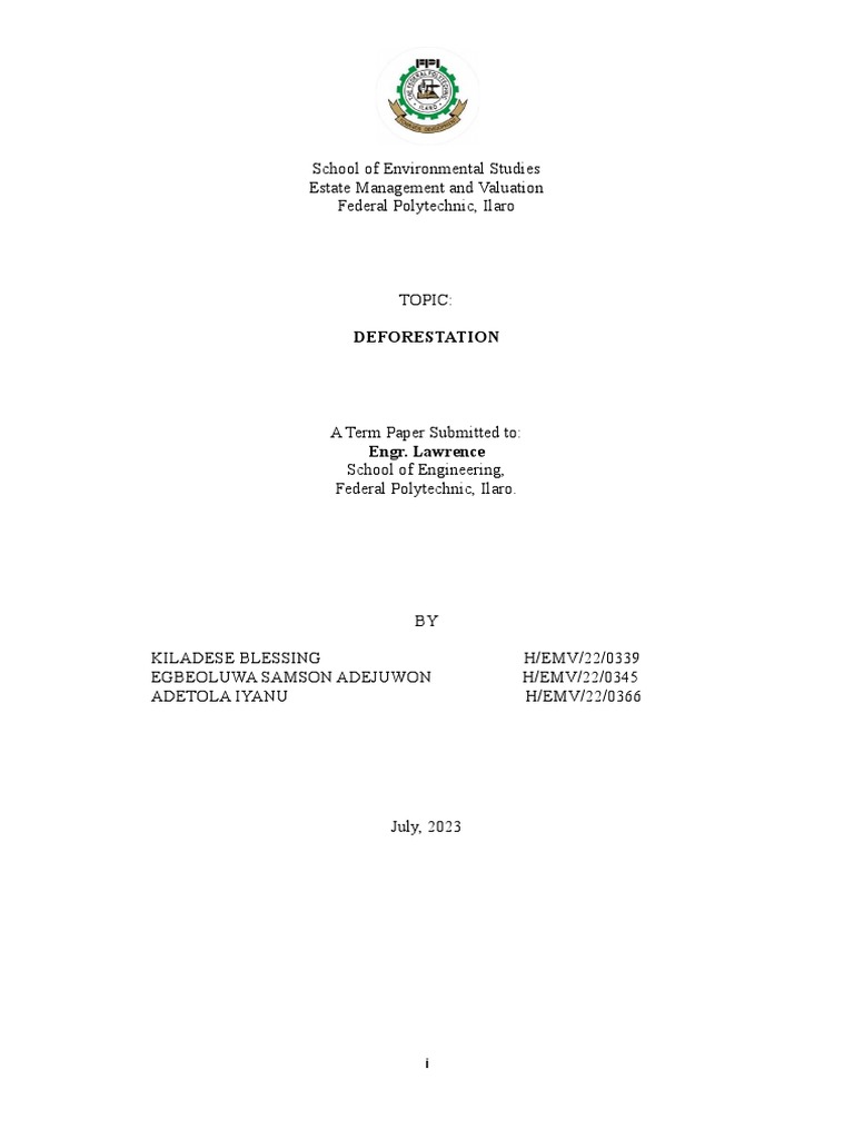 Term Paper - Deforestation | PDF | Deforestation | Agriculture