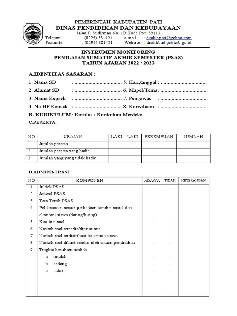 Instrumen Monev Psas 2022-2023 | PDF