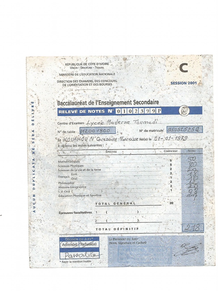 Releve de Note Bac | PDF