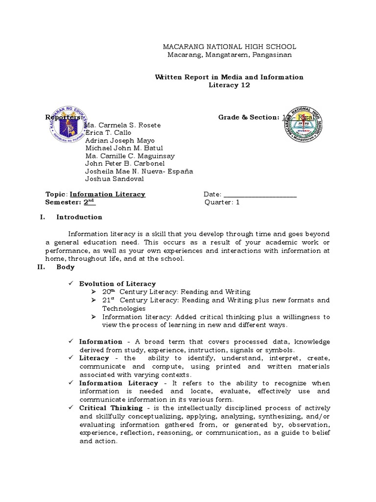 Written Report Information Literacy | PDF | Information Literacy | Information