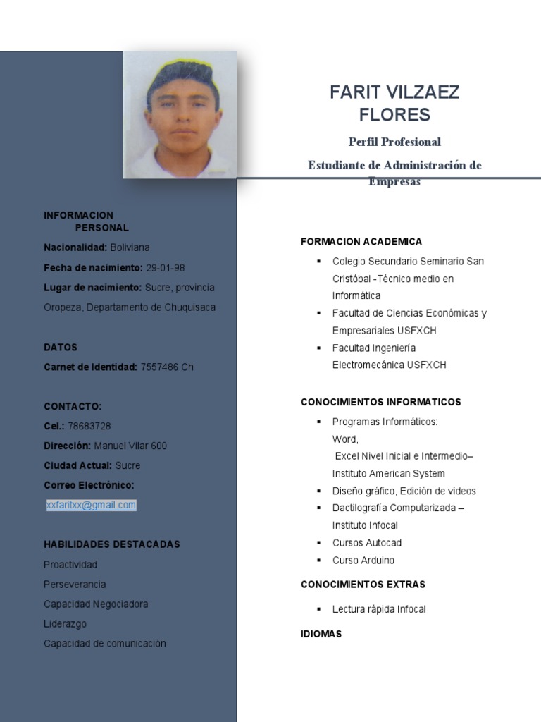 Farit Vilzaez Flores: Perfil Profesional Estudiante de Administración ...