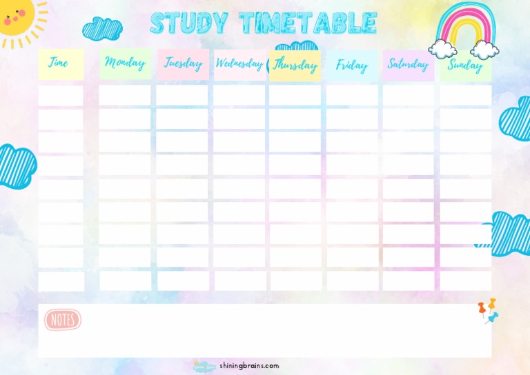 Study Timetable Template For Students | PDF