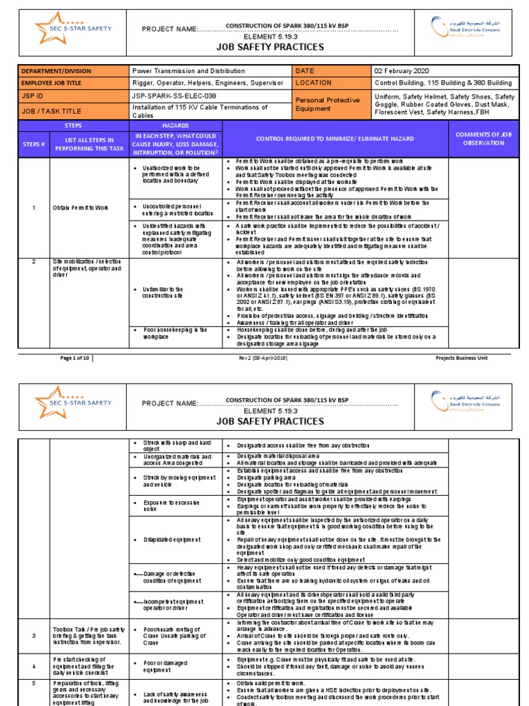 JSP-SPARK-SS-ELEC-032 Installation of 115 KV Cable Terminations and EHV ...
