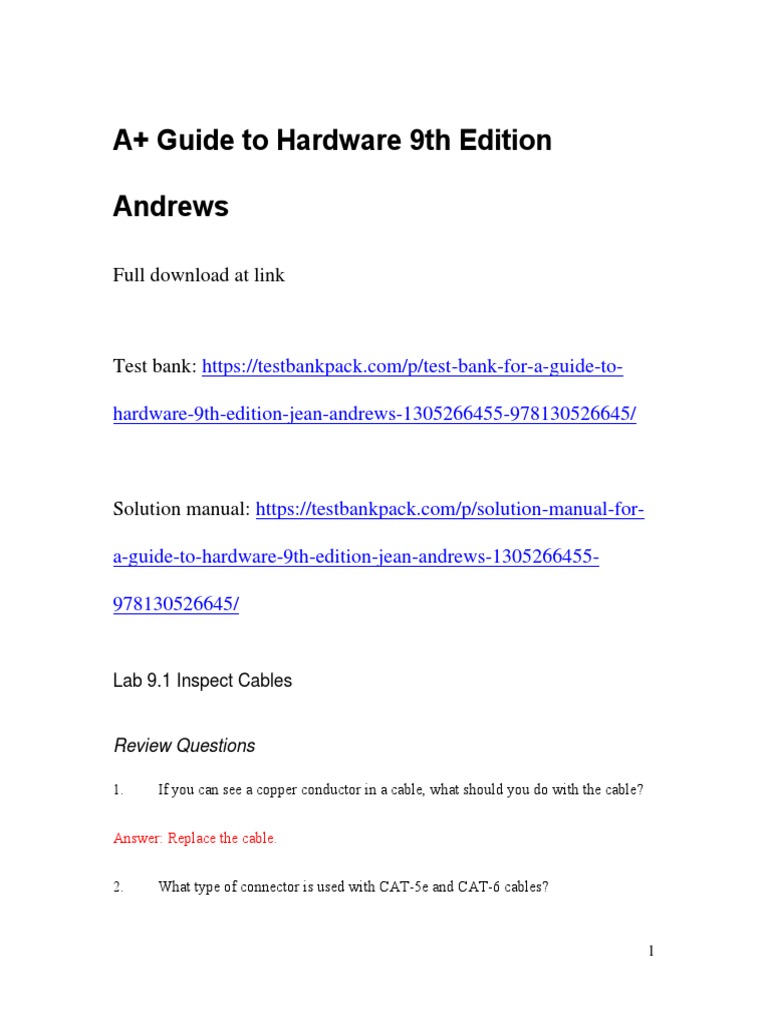 A+ Guide To Hardware 9th Edition Andrews Solutions Manual 1 | PDF ...
