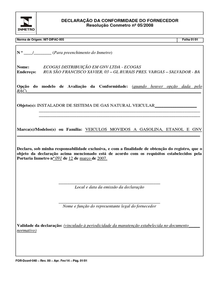 Declaração Fornecedor | PDF