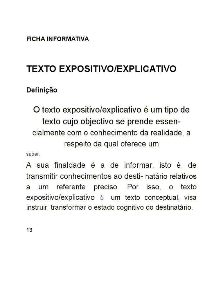 Texto Expositivo Explicativo Teoria | PDF | Discurso | Conhecimento Texto Expositivo Explicativo Teoria | PDF | Discurso | Conhecimento