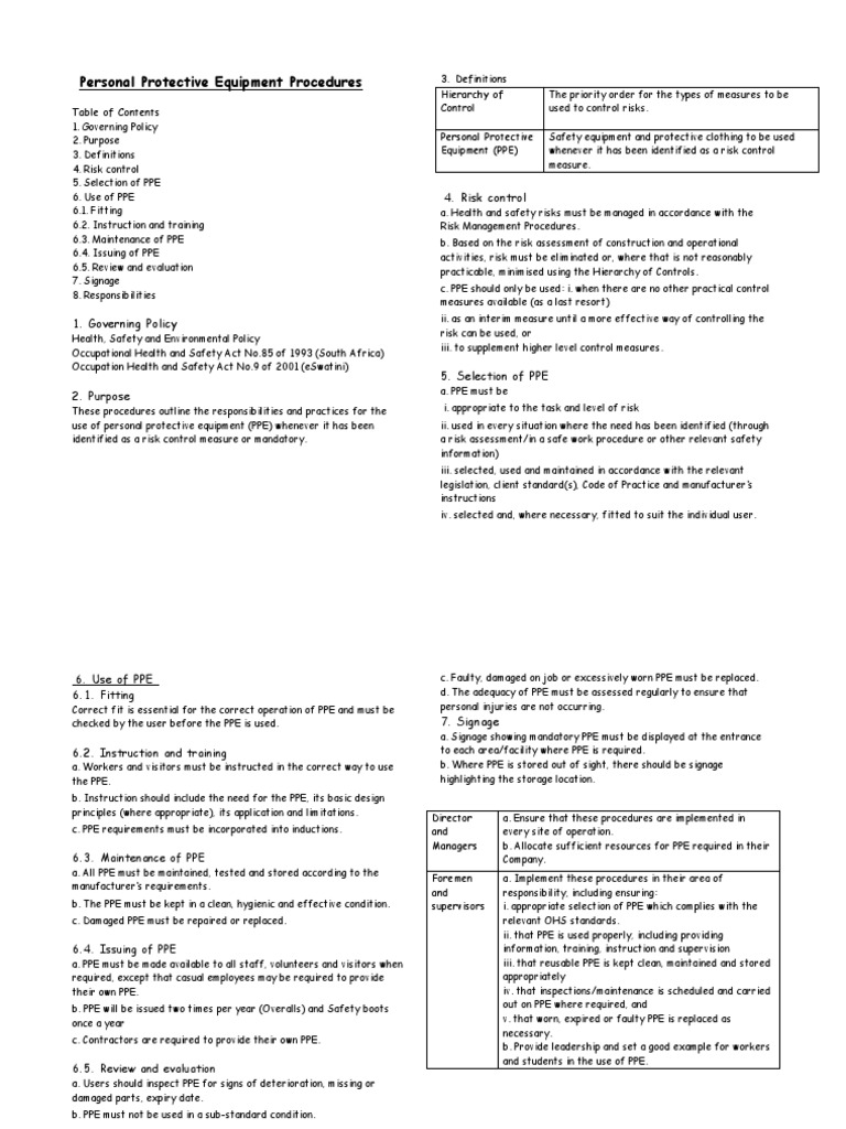Personal Protective Equipment Procedures | PDF | Personal Protective ...