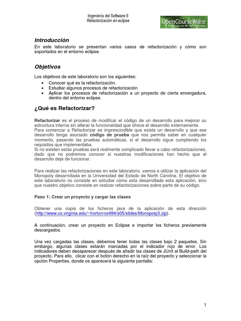 Ingenieria Del Software. Refactorizacion en Eclipse | PDF Ingenieria Del Software. Refactorizacion en Eclipse | PDF