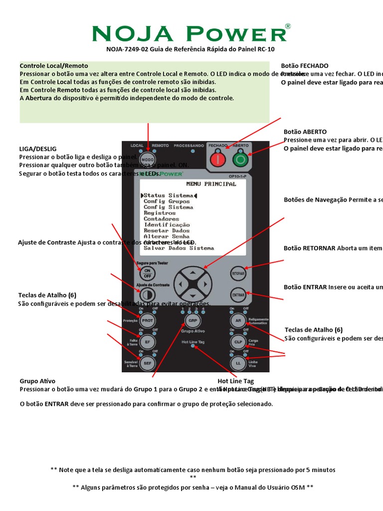 NOJA-7249-02 Guia de Referência Rápida Do Painel RC-10 | PDF | Fonte de ...