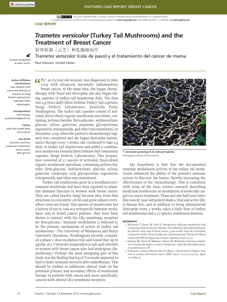 Stamets 2012 Trametes Versicolor Turkey Tail Mushrooms and The ...