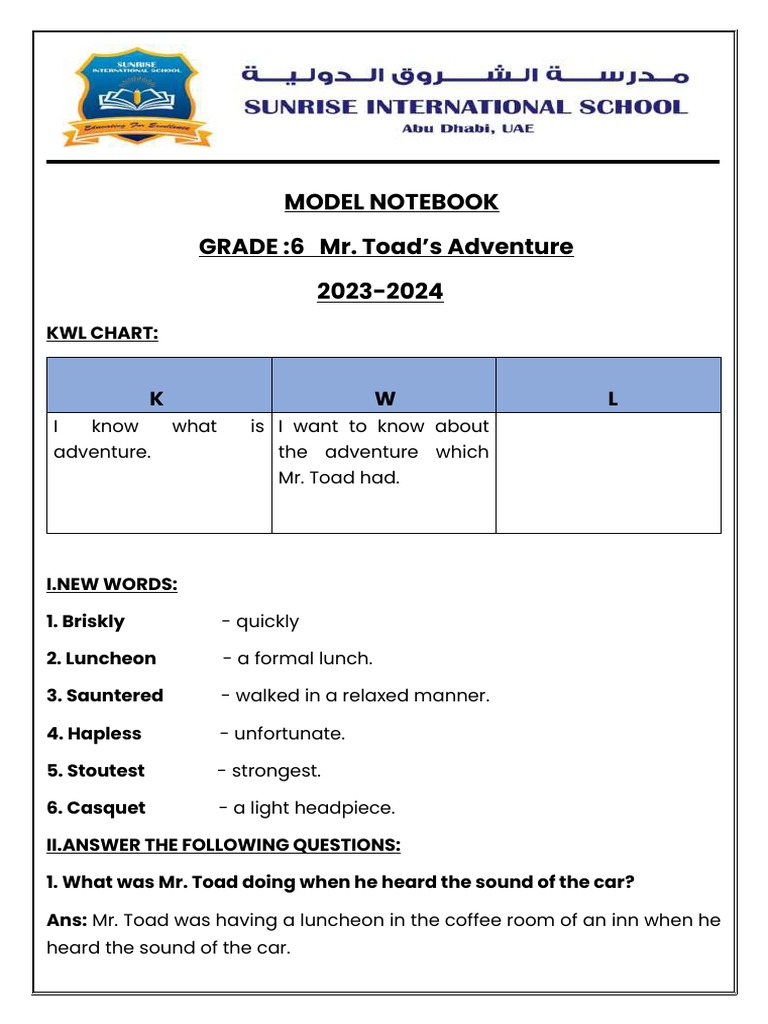 Mr. Toad's Sixth Grade Adventure | PDF