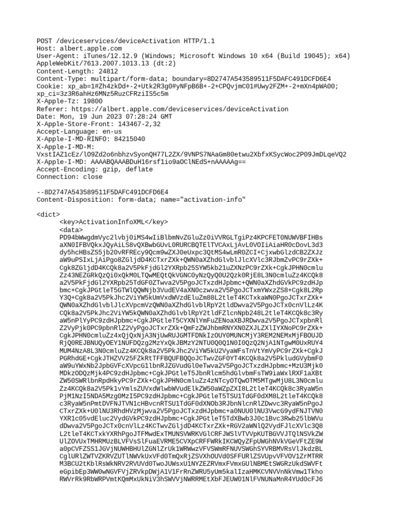 Iphone Activation Script in Base64 | PDF | Internet Standards | Networking Standards