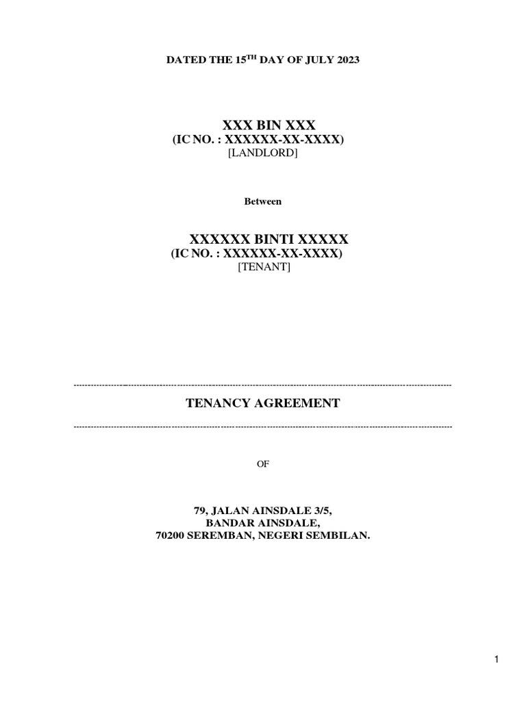 TENANCY AGREEMENT Sample by Rid | PDF | Leasehold Estate | Landlord